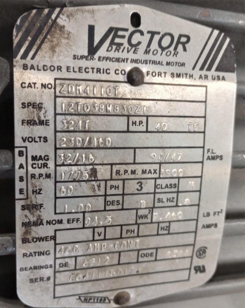 Baldor ZDM4110T Vector Drive 40 HP Motor | Garden City Plastics