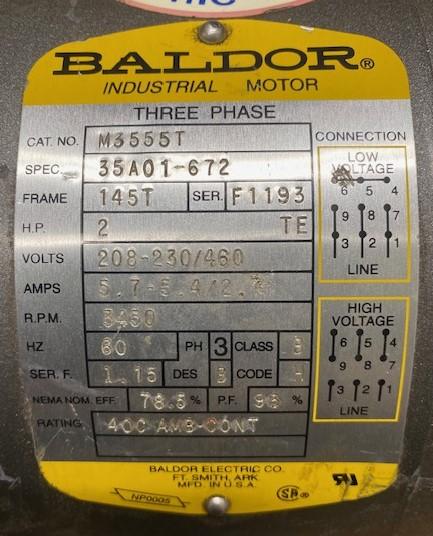 Baldor M3555T 3-Phase Motor | Garden City Plastics