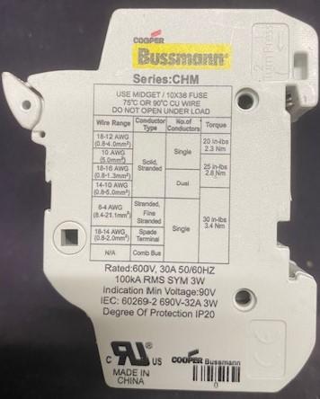 Cooper Bussmann CHM3DU 3-Pole Midget 10X38 Fuse Holder | Garden City ...