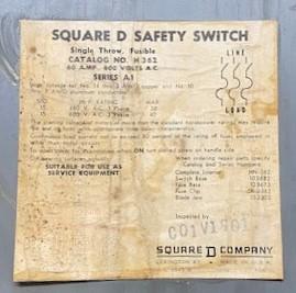 Square D H362 Series A1 Enclosed Fusible Safety Switch | Garden City ...