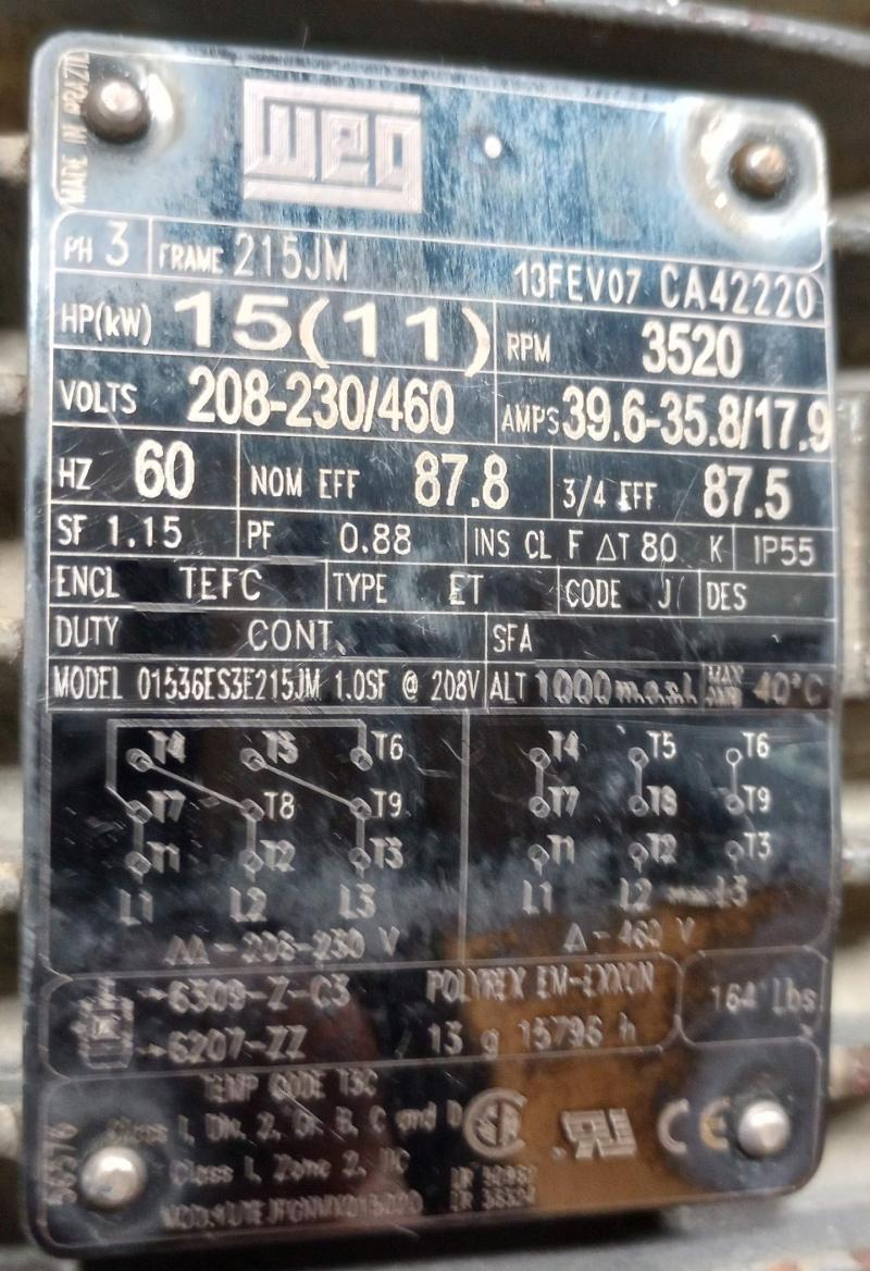 WEG 01536ES3E215JM 15 HP Pump Motor | Garden City Plastics
