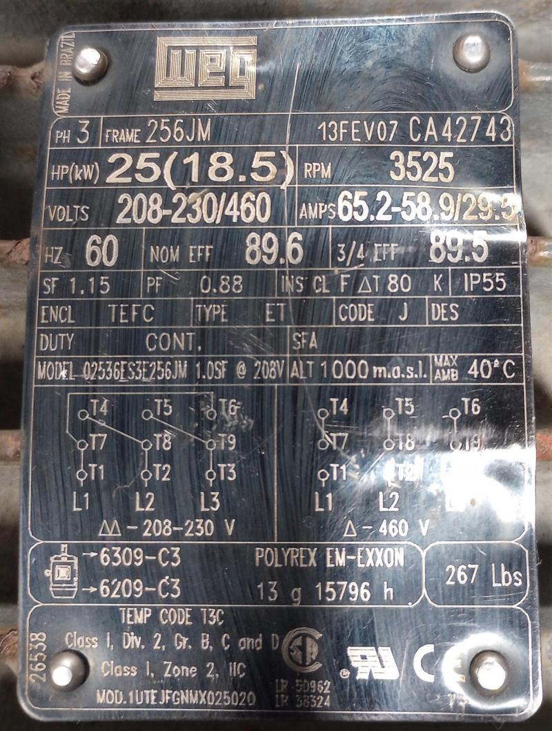 WEG 02536E3E256JM 25 HP Pump Motor | Garden City Plastics