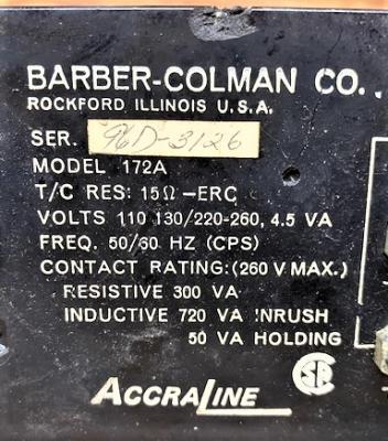 Barber-Colman 172A Accraline Temperature Controller | Garden City Plastics