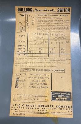 ITE F352 Vacu-Break Clampmatic Enclosed Safety Switch | Garden City ...