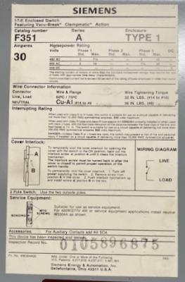 Siemens F351 Series A ITE Enclosed Fusible Safety Switch | Garden City ...