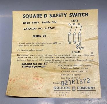 Square D A-87411 Series C2 Fusible Disconnect Switch | Garden City Plastics